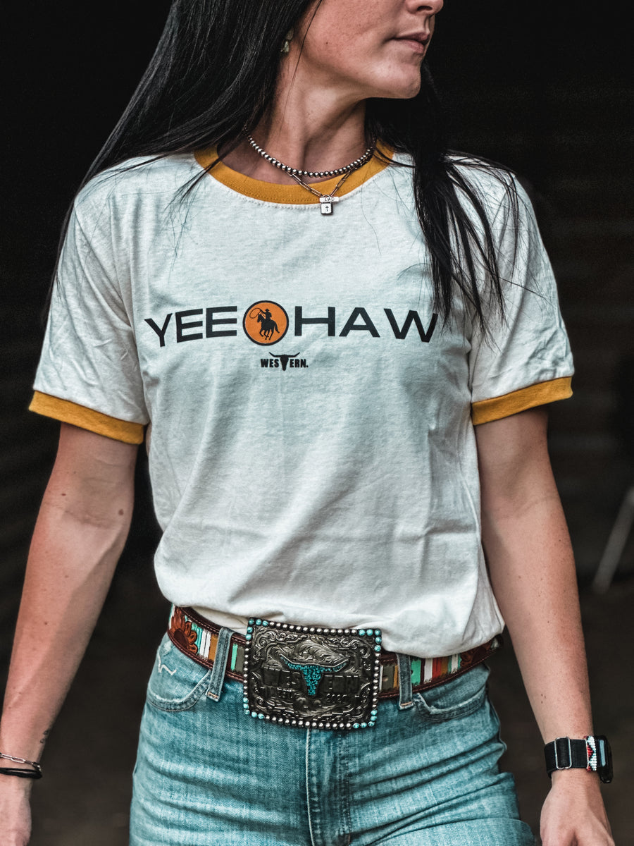 Yeehaw Rodeo Mustard Ringer Tee – Western T Brand LLC