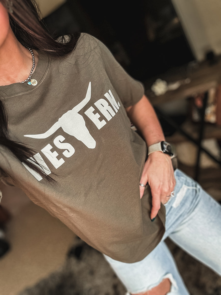 Boxy Brand T - Olive/Cream – Western T Brand LLC